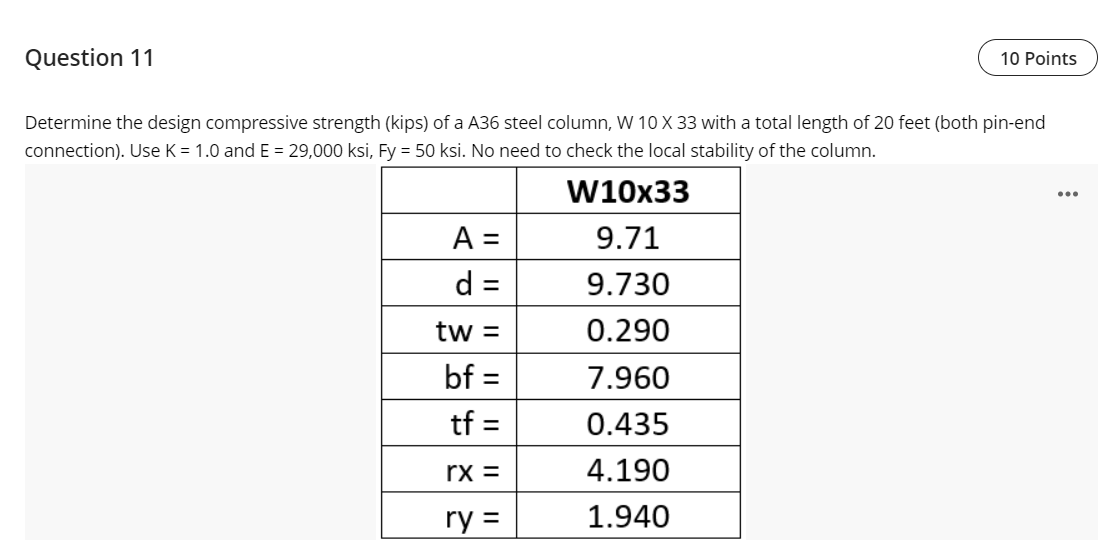 Solved determine the design compressive strength (kips) of a | Chegg.com