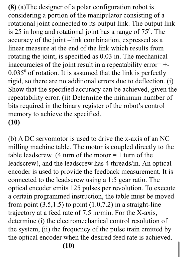(8) (a)The designer of a polar configuration robot is | Chegg.com