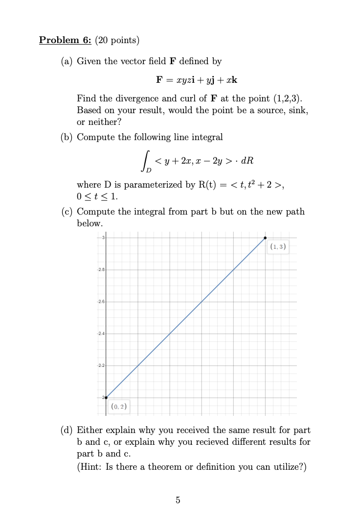 Solved Problem 6: (20 ﻿points)(a) ﻿Given the vector field F | Chegg.com