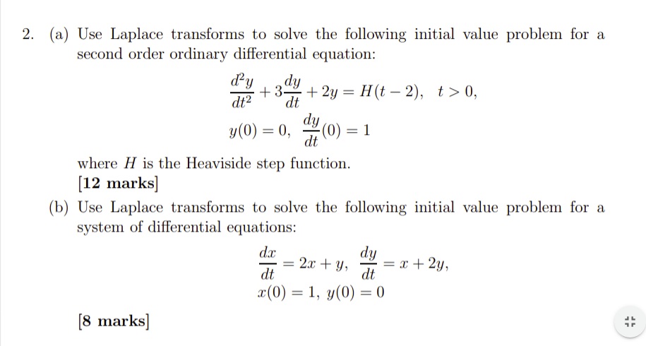Solved 2. (a) Use Laplace transforms to solve the following | Chegg.com