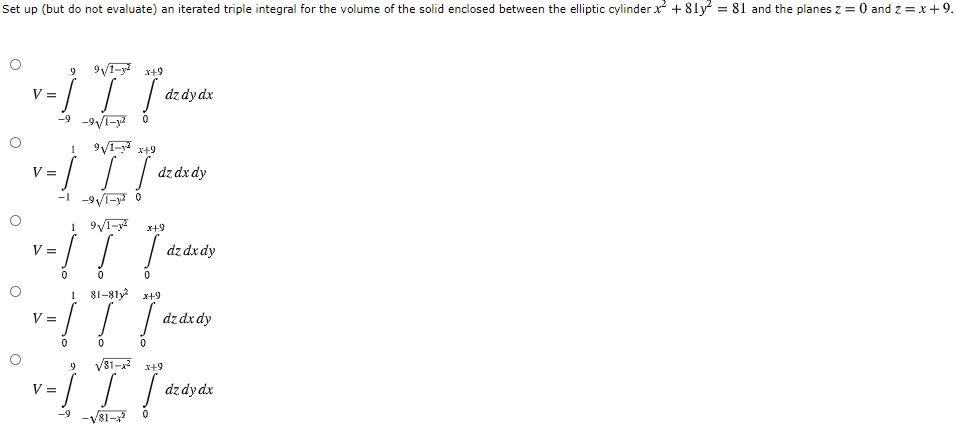 Solved Set up (but do not evaluate) an iterated triple | Chegg.com