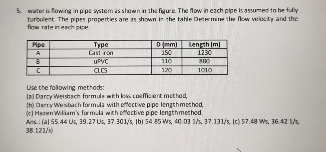 Solved 5. water is flowing in pipe system as shown in the | Chegg.com