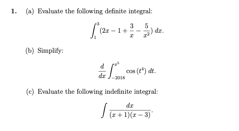Solved 1. (a) Evaluate the following definite integral: r3 | Chegg.com