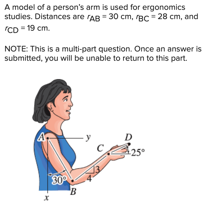 Solved A model of a person's arm is used for ergonomics | Chegg.com