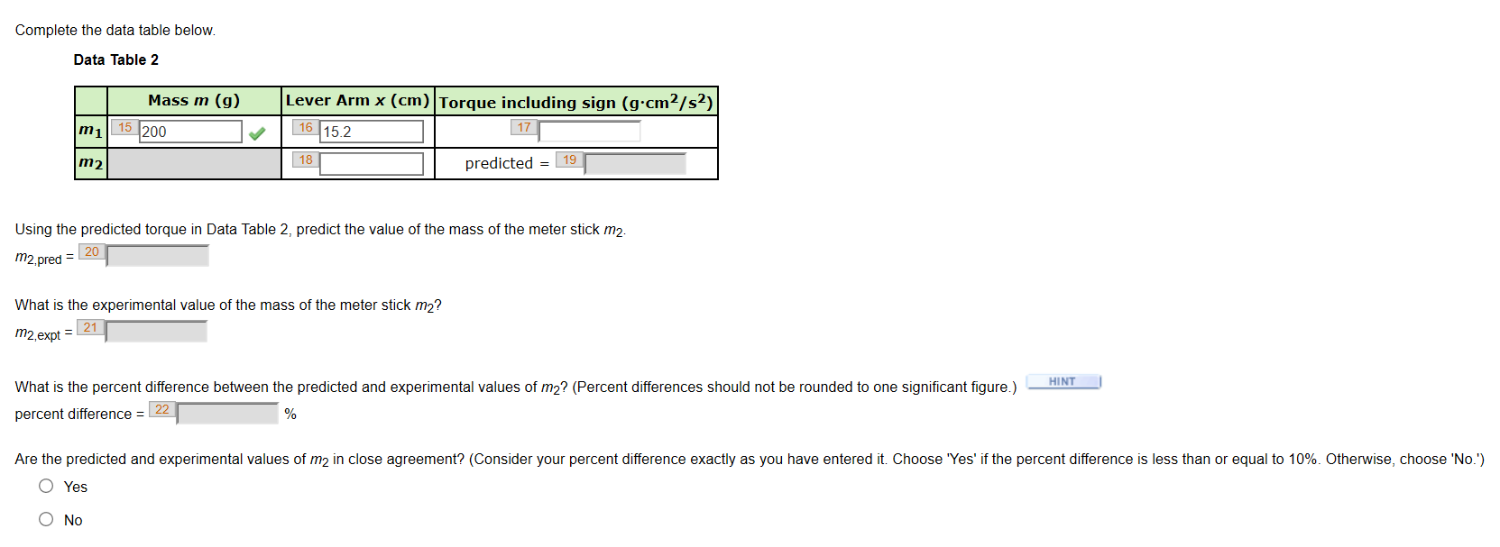 Solved What is the value of x for m2 on the table? For m1 x | Chegg.com