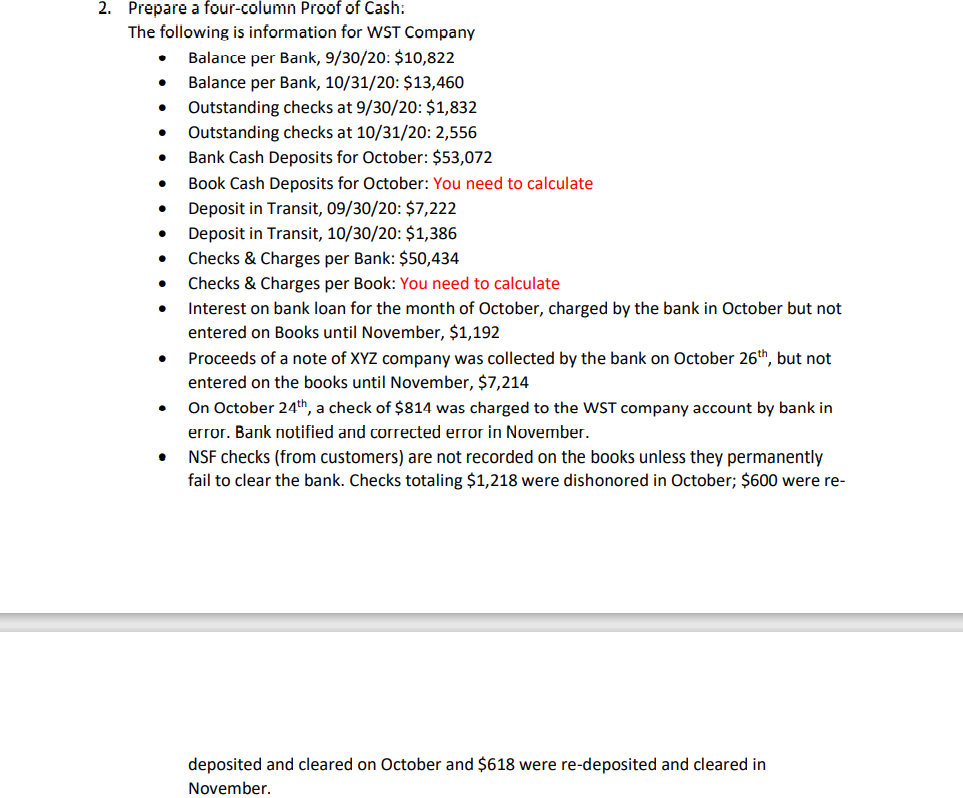 Solved . . . . . . 2. Prepare a four-column Proof of Cash: | Chegg.com