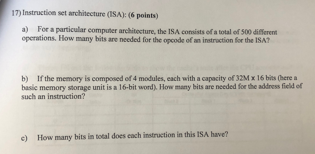 17) Instruction set architecture (ISA): (6 points) a) | Chegg.com