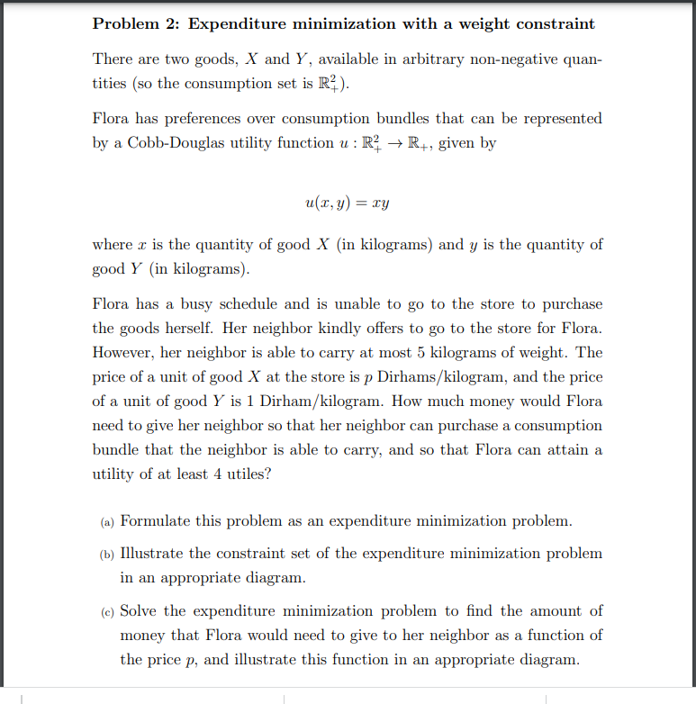 Solved Problem 2: Expenditure minimization with a weight | Chegg.com
