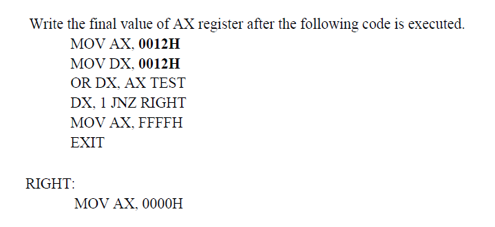 Solved Write the final value of AX register after the | Chegg.com