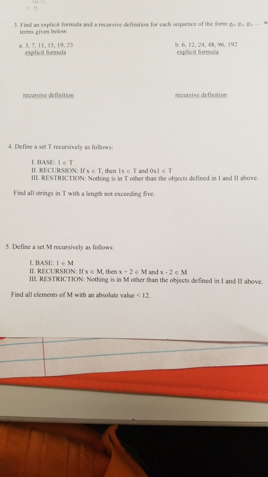 Solved 10- W 3. Find an explicit formula and a recursive | Chegg.com