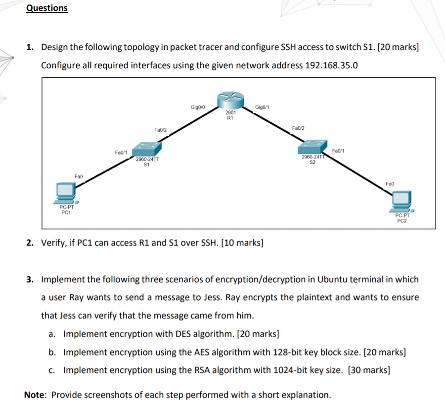 Solved Questions 1. Design the following topology in packet | Chegg.com