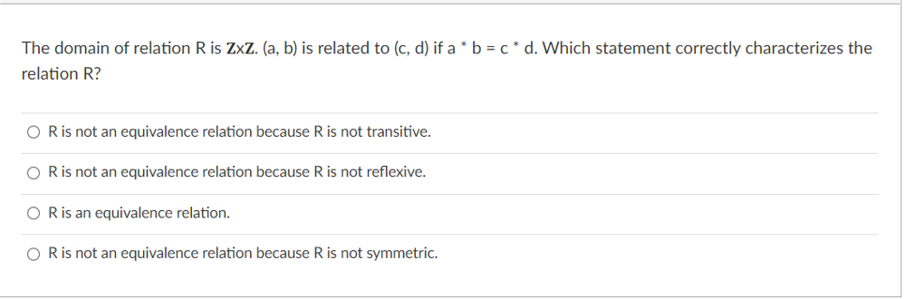 Solved The domain of relation R is Z×Z.(a,b) is related to | Chegg.com
