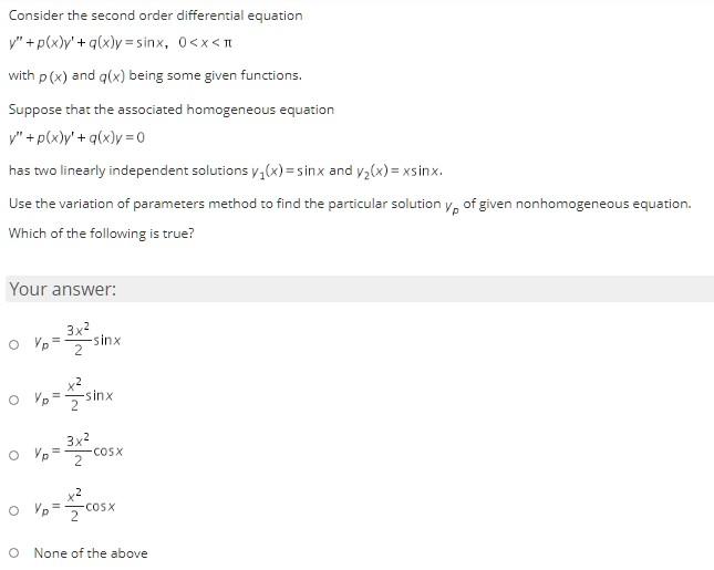 Solved Consider the second order differential equation V" | Chegg.com