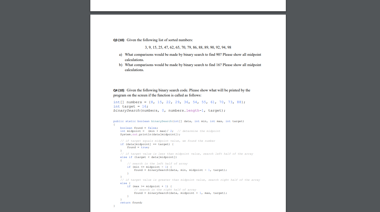 Solved Q3 (10): Given the following list of sorted numbers: | Chegg.com
