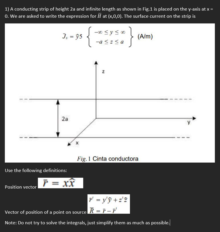 Solved 1) A conducting strip of height 2a and infinite | Chegg.com