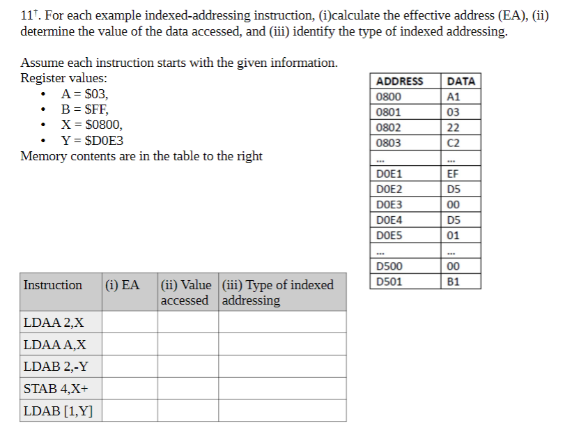 Solved 111. For each example indexed-addressing instruction, | Chegg.com