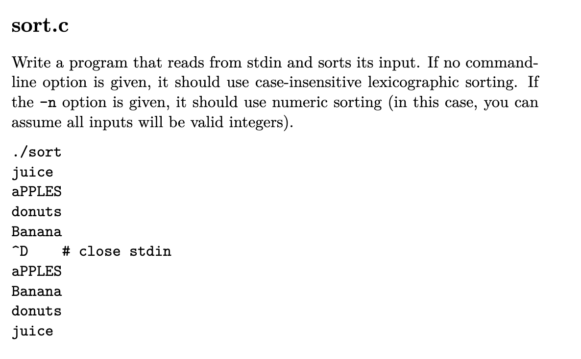 Solved sort.c Write a program that reads from stdin and | Chegg.com