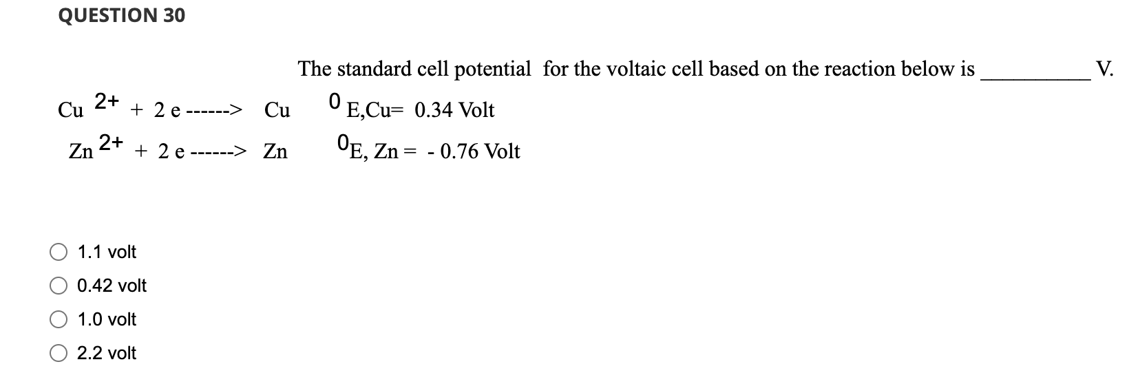 Solved QUESTION 30 The standard cell potential for the | Chegg.com Solved QUESTION 30 The standard cell potential for the | Chegg.com