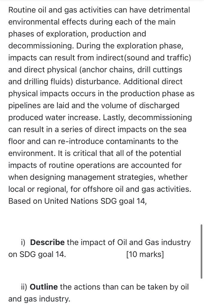 Solved Routine oil and gas activities can have detrimental | Chegg.com