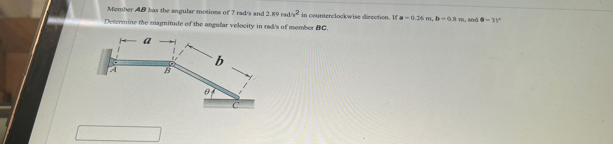 Solved Answer: Member AB ﻿has the angular motions of 7rad/s | Chegg.com