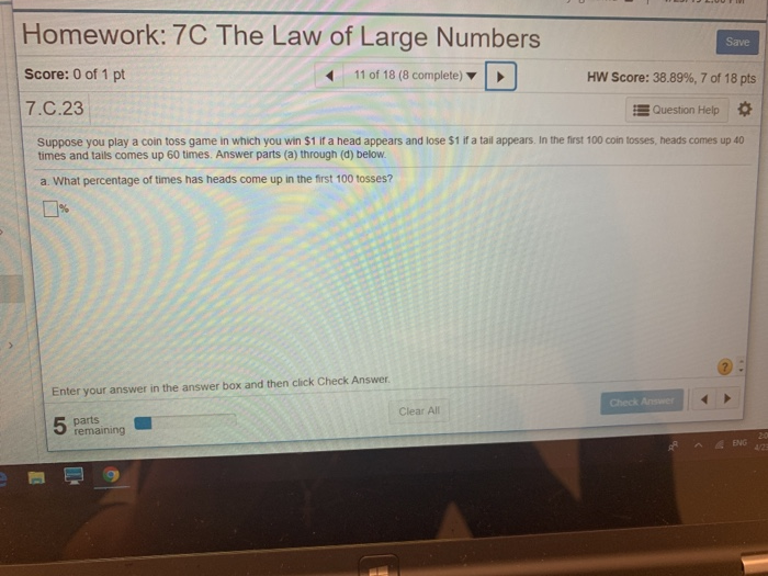 Solved Homework: 7C The Law of Large Numbers Score: 0 of 1 | Chegg.com