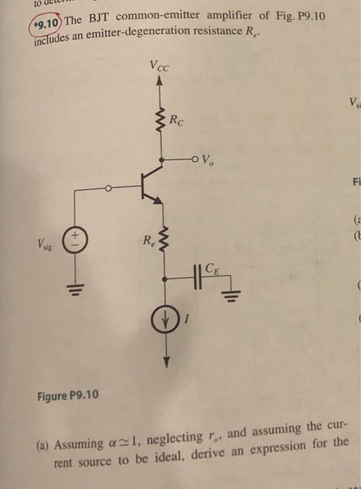 Solved to del The BJT common-emitter amplifier of Fig. P9.10 | Chegg.com