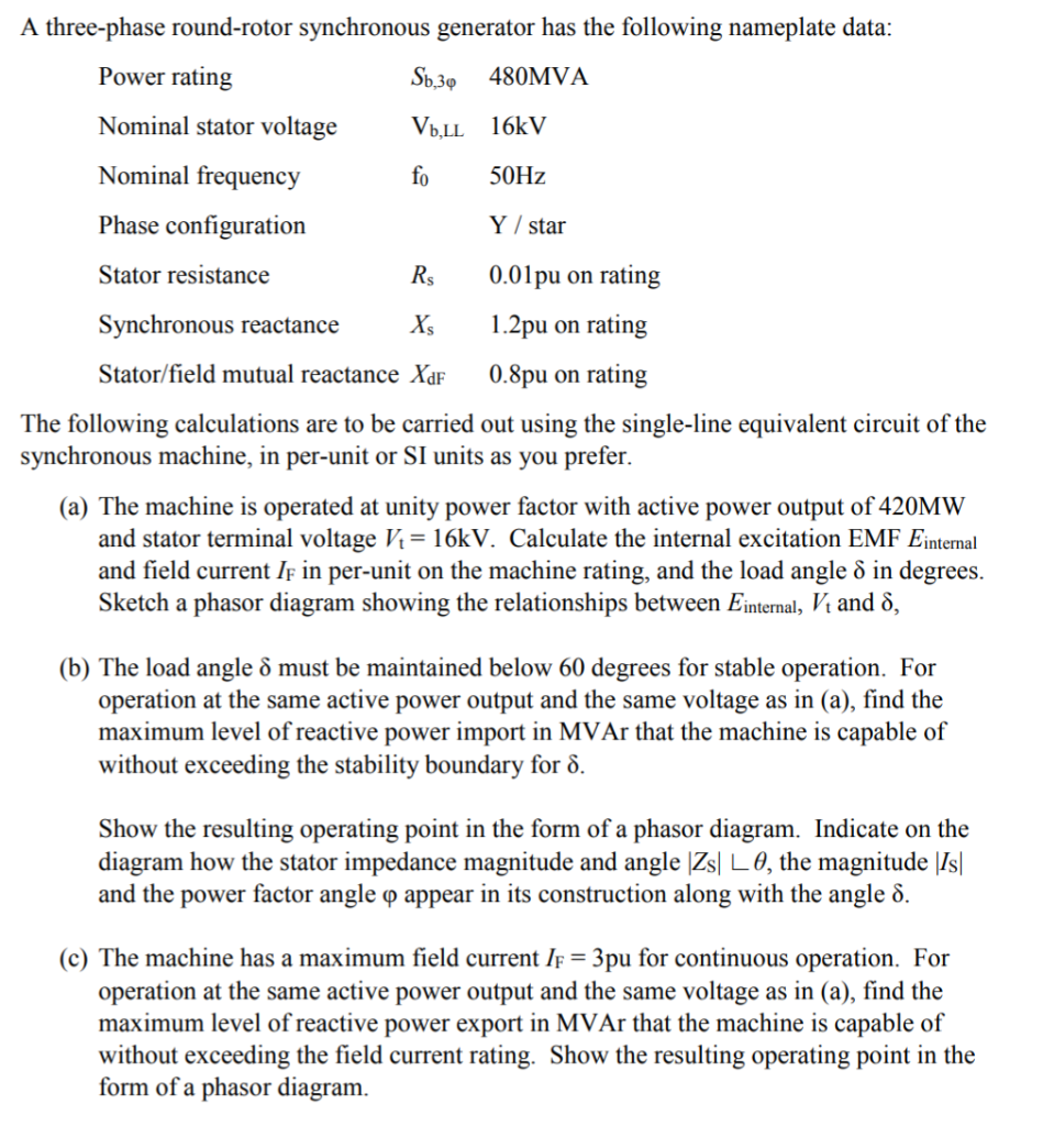 A three-phase round-rotor synchronous generator has | Chegg.com
