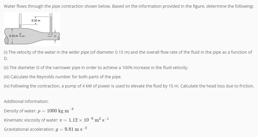 Solved Water flows through the pipe contraction shown below. | Chegg.com