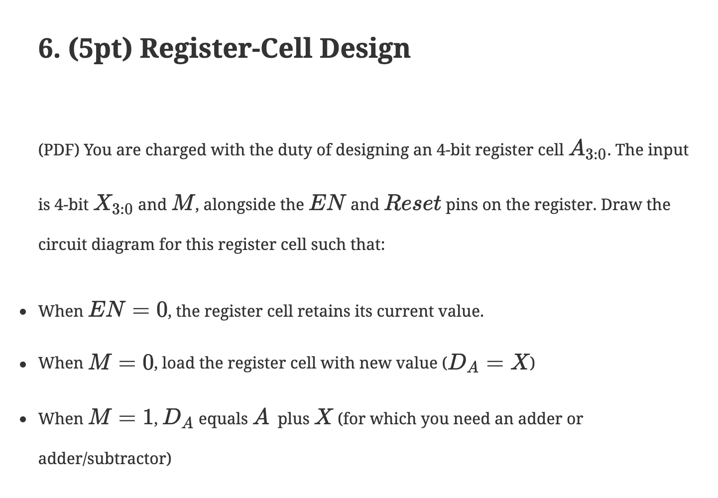 Solved 6. (5pt) Register-Cell Design (PDF) You are charged | Chegg.com