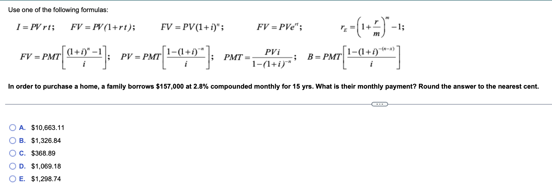 Solved Use one of the following formulas: I = PVrt; FV = PV | Chegg.com