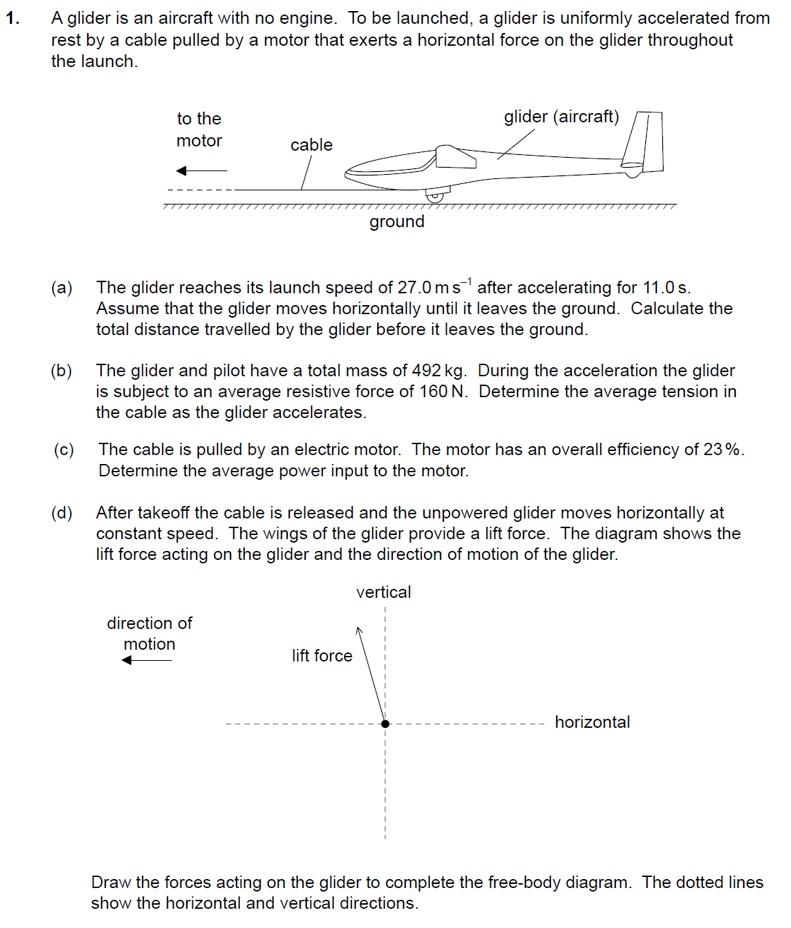 Solved A glider is an aircraft with no engine. To be | Chegg.com