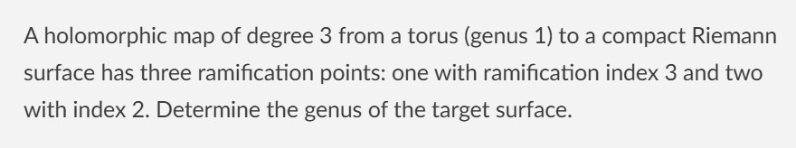 Solved A holomorphic map of degree 3 ﻿from a torus (genus 1) | Chegg.com
