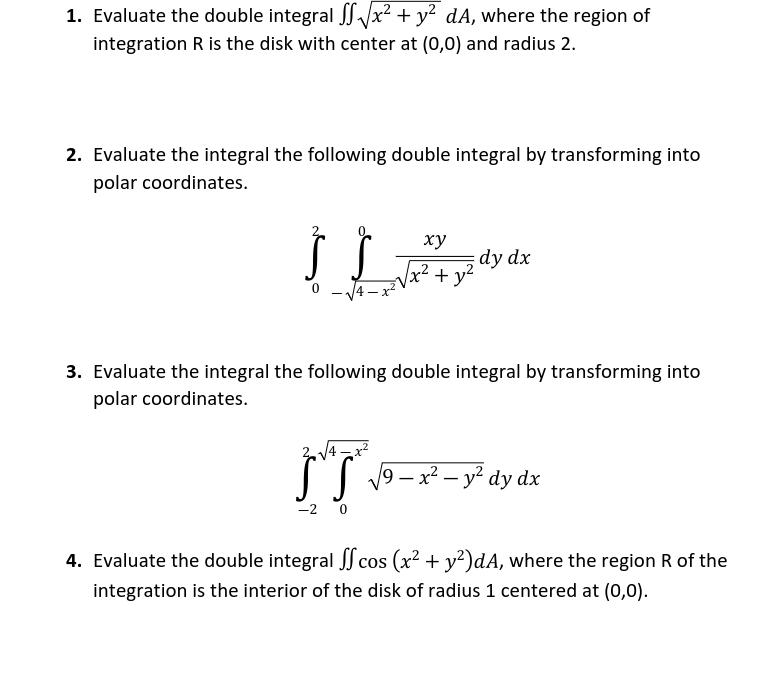 1. Evaluate the double integral ∬x2+y2dA, where the | Chegg.com
