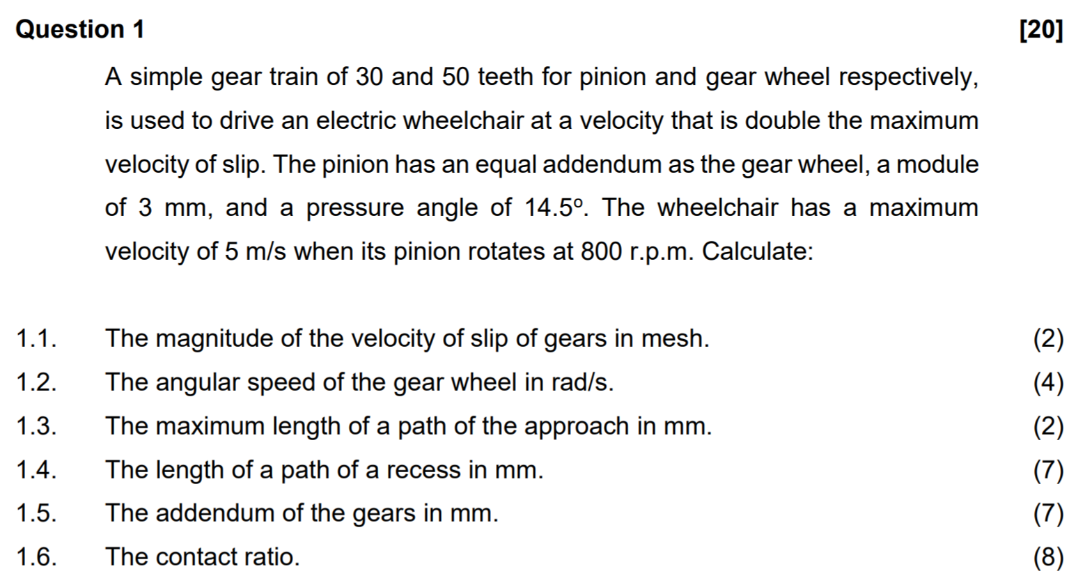 Solved Question 1 [20] A simple gear train of 30 and 50 | Chegg.com