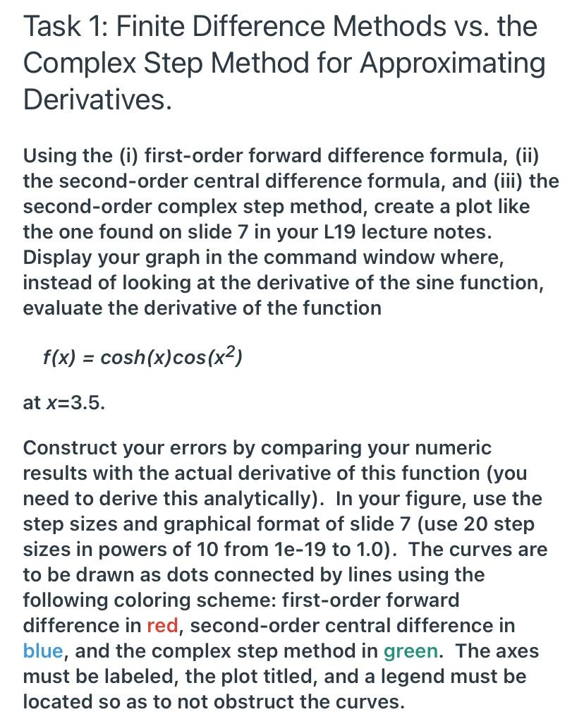 Solved Task 1: Finite Difference Methods vs. the Complex | Chegg.com