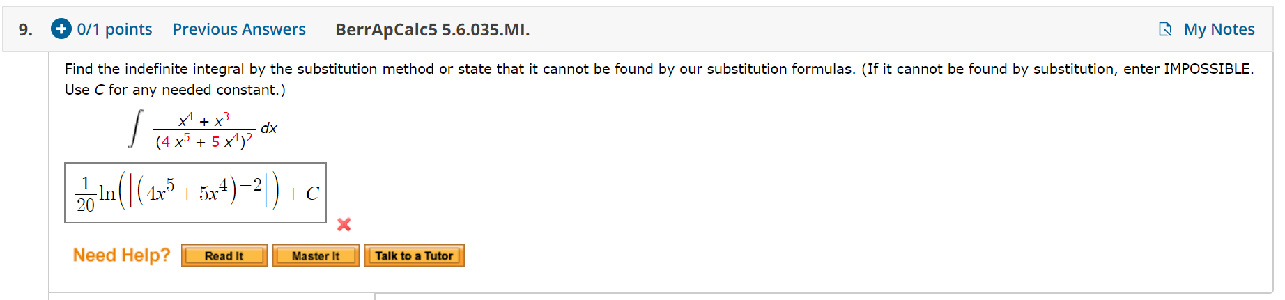 Solved Find the indefinite integral by the substitution | Chegg.com
