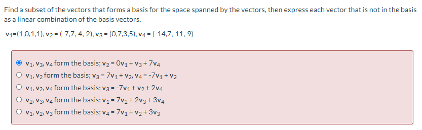 Solved Find a subset of the vectors that forms a basis for | Chegg.com