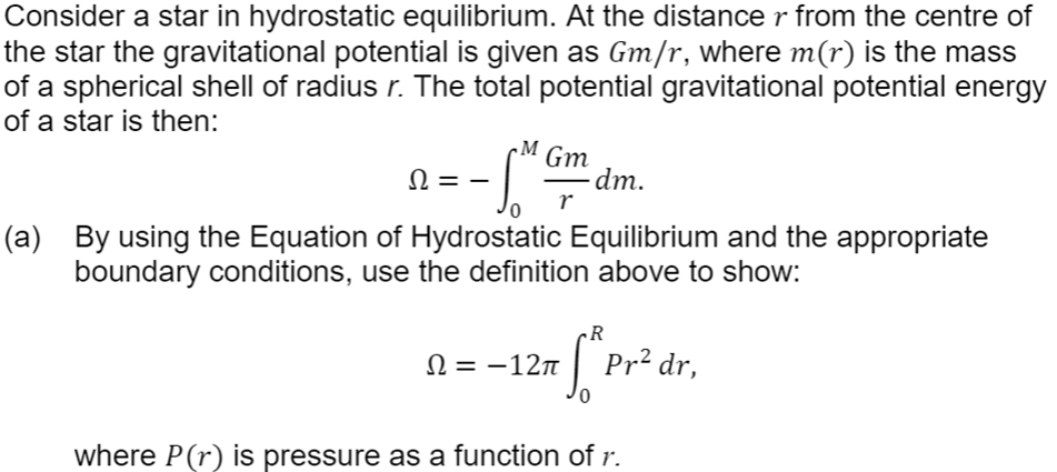 Solved Consider a star in hydrostatic equilibrium. At the | Chegg.com