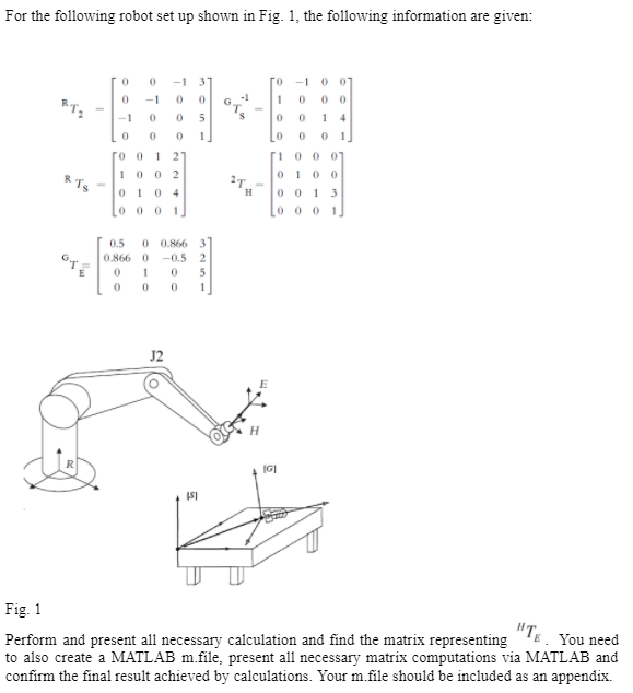 For the following robot set up shown in Fig. 1, the | Chegg.com