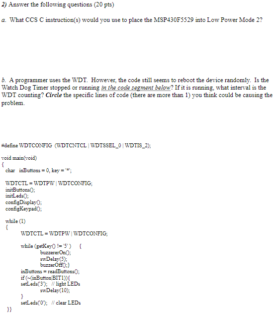 2) Answer the following questions (20 pts) a. What | Chegg.com