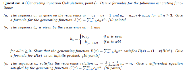 Solved Question 4 Generating Function Calculations