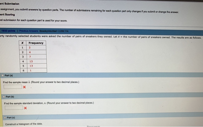 Solved ent Submisslon by question parts. The number of | Chegg.com