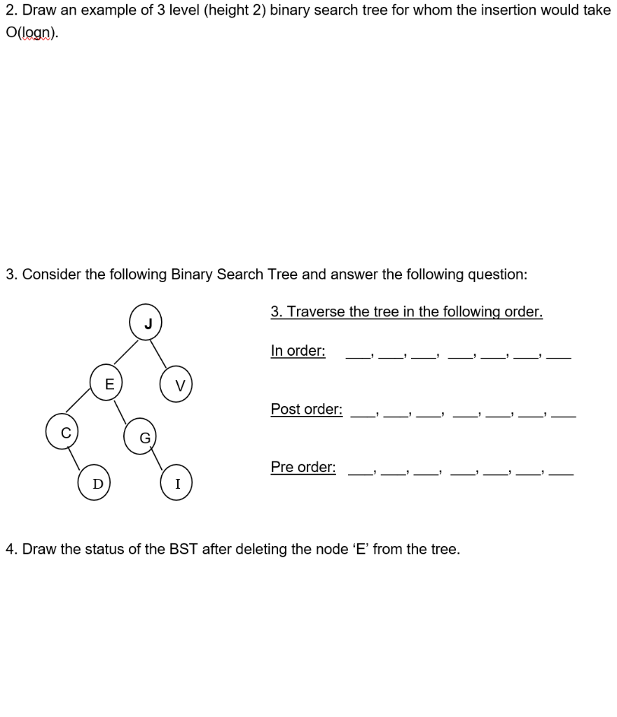 Solved 2. Draw an example of 3 level (height 2) binary | Chegg.com