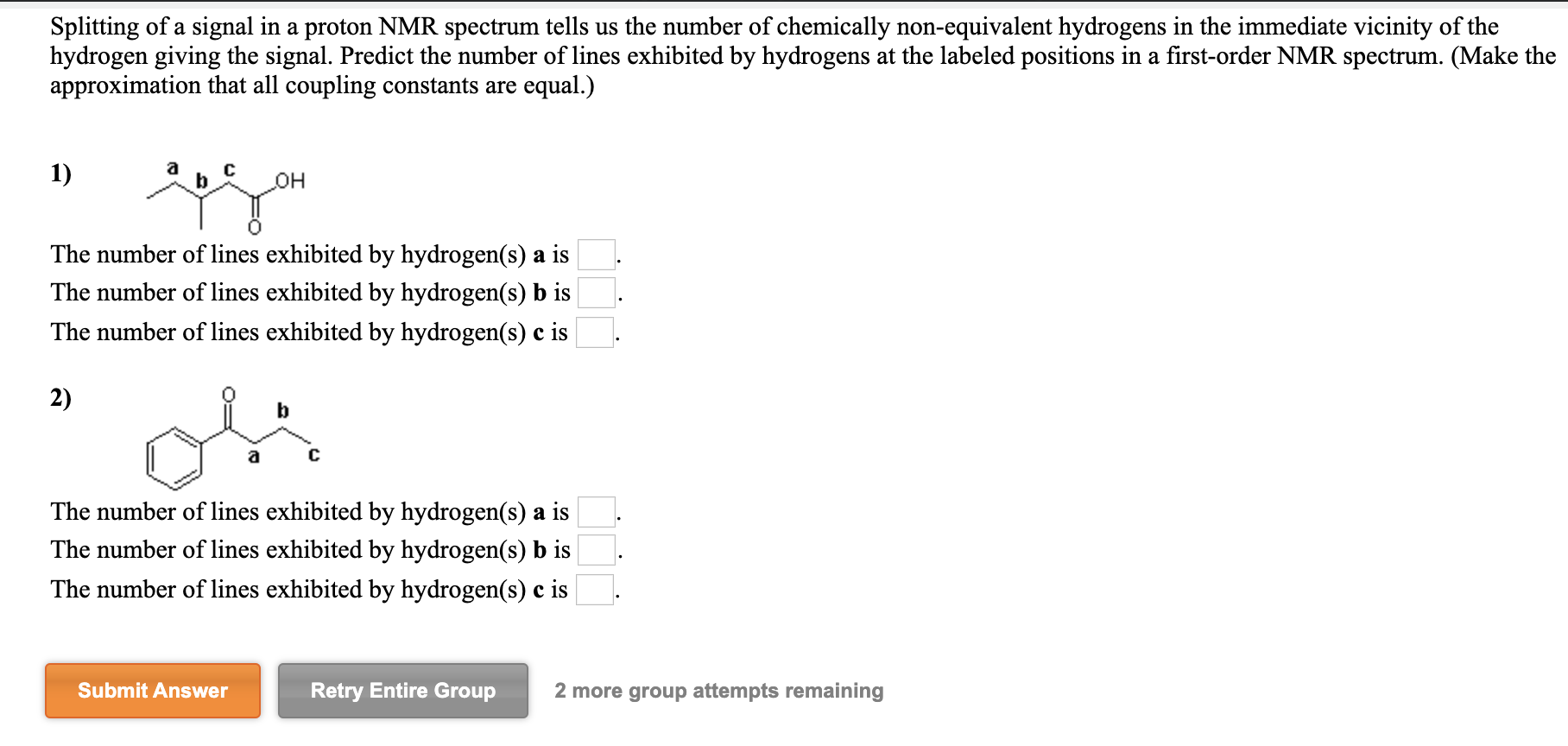 Solved Splitting of a signal in a proton NMR spectrum tells | Chegg.com