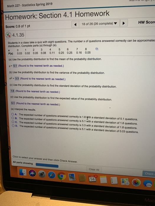 Solved Math 227-Statistics Spring 2019 Homework: Section 4.1 | Chegg.com
