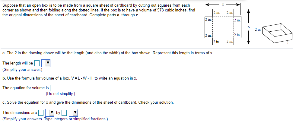 Solved Suppose that an open box is to be made from a square | Chegg.com