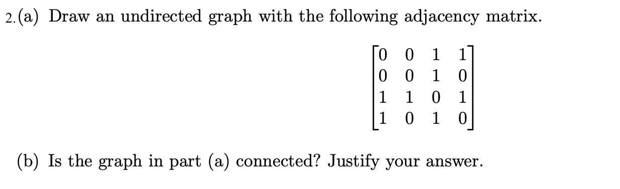 Solved 2. (a) Draw an undirected graph with the following | Chegg.com