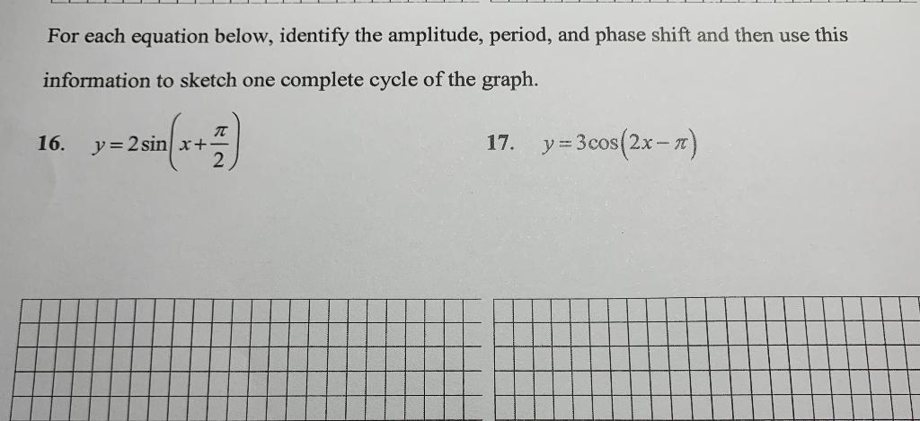 Solved For each equation below, identify the amplitude, | Chegg.com