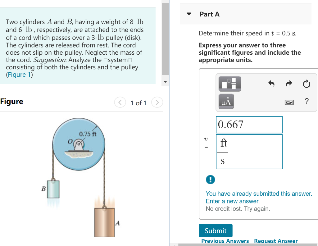 Solved Part A Two cylinders A and B, having a weight of 8 lb | Chegg.com