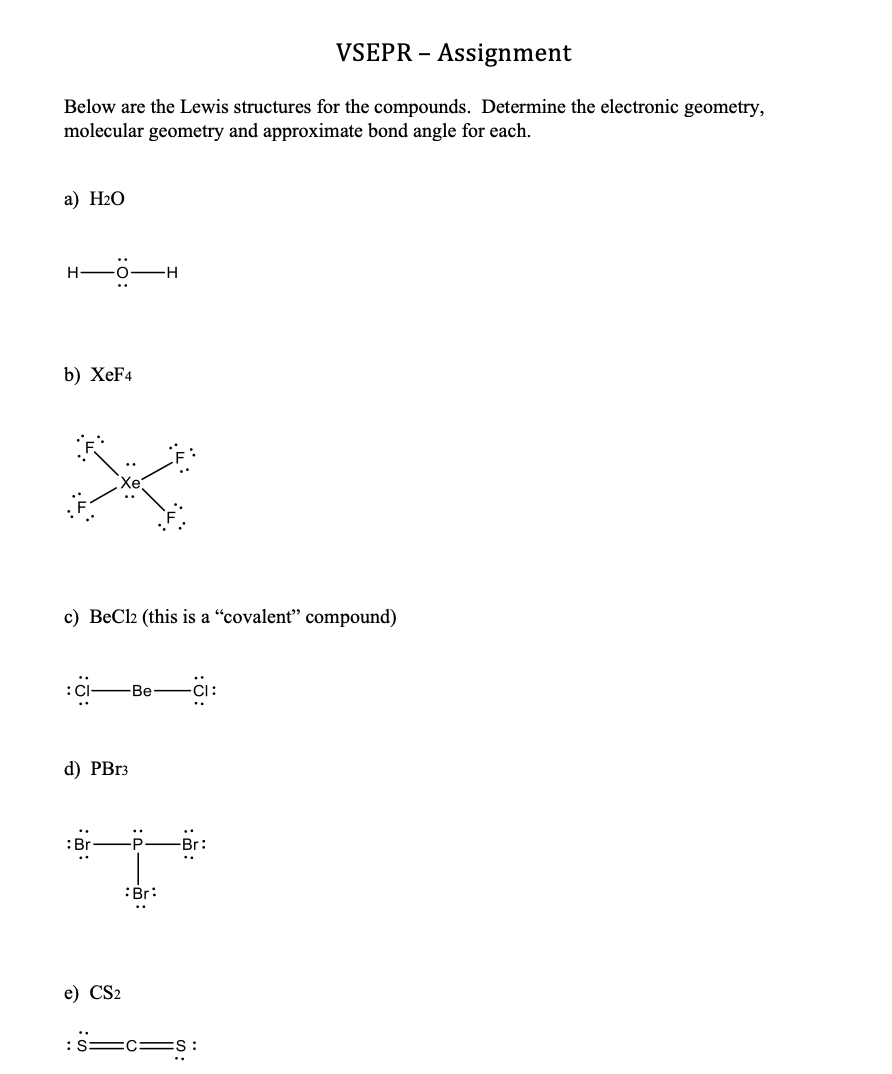 Solved VSEPR - Assignment Below are the Lewis structures for | Chegg.com